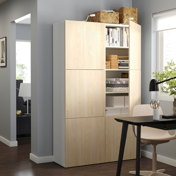 BESTÅ mueble salón, blanco Fänrik/fresno, 120x42x193 cm - IKEA