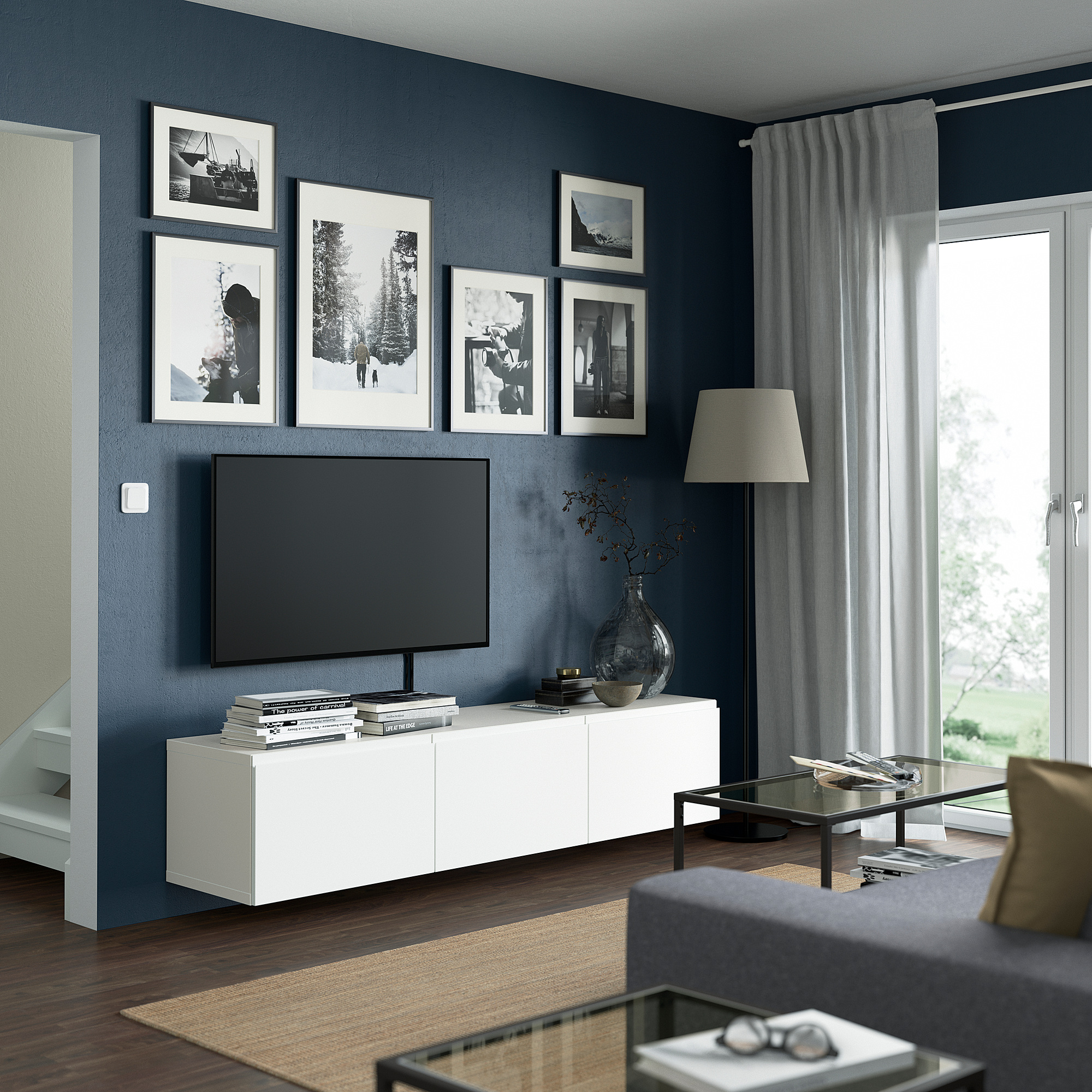 BESTÅ Mueble TV con puertas - blanco/Västerviken blanco - IKEA