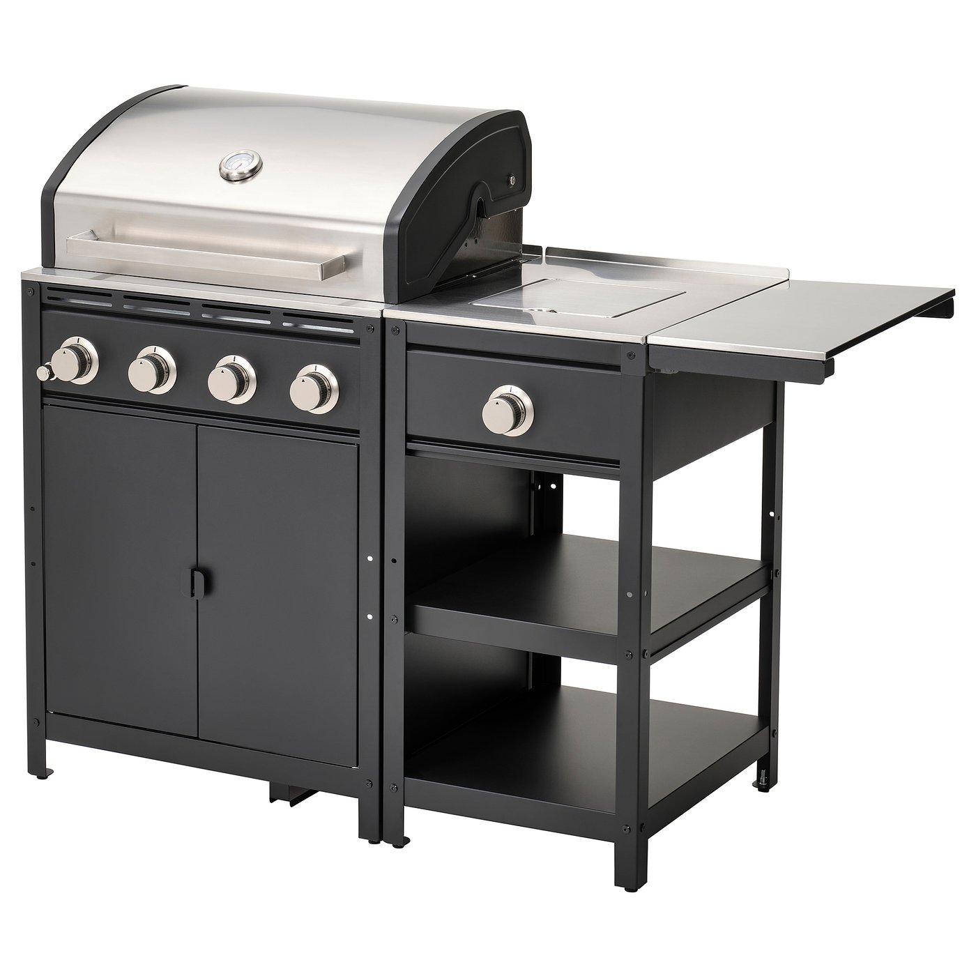 GRILLSKÄR Barbacoa de gas y quemador con mesa, acero inoxidable/exterior, 126/150x61 cm - IKEA