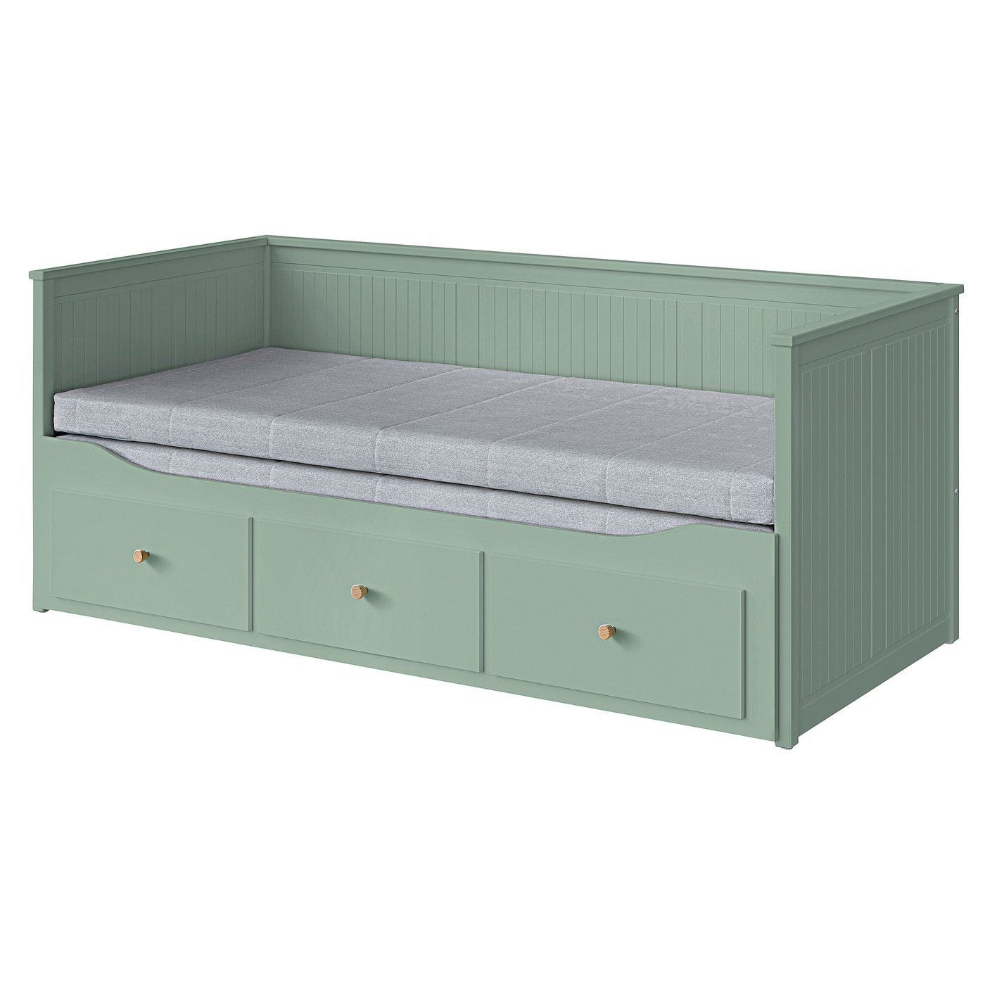HEMNES diván con 3 cajones y 2 colchones, verde grisáceo/Ågotnes firme ...