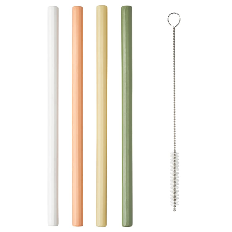 HUMLESUGA Juego 4 pajitas y cepillo limpiador, colores variados - IKEA