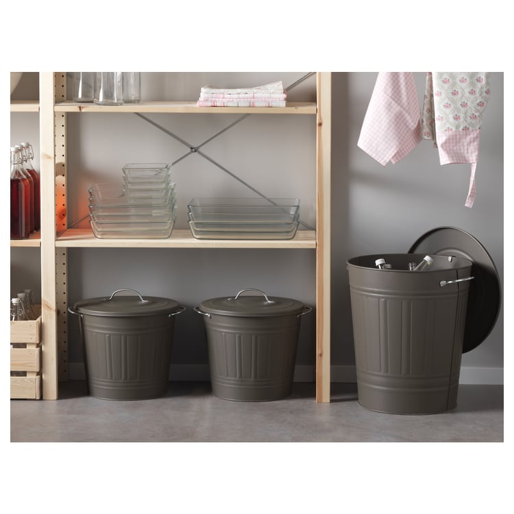 KNODD Cubo con tapa, gris, diámetro: 34 cm - IKEA