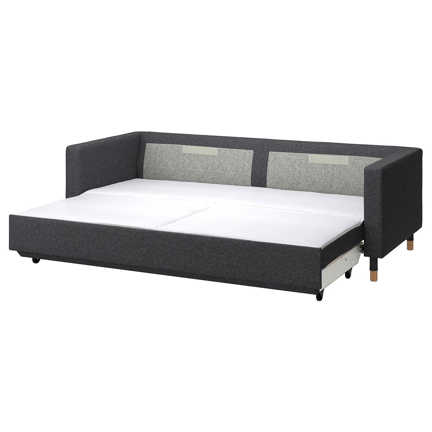 LANDSKRONA sofá cama 3 plazas, Gunnared gris oscuro/madera - IKEA