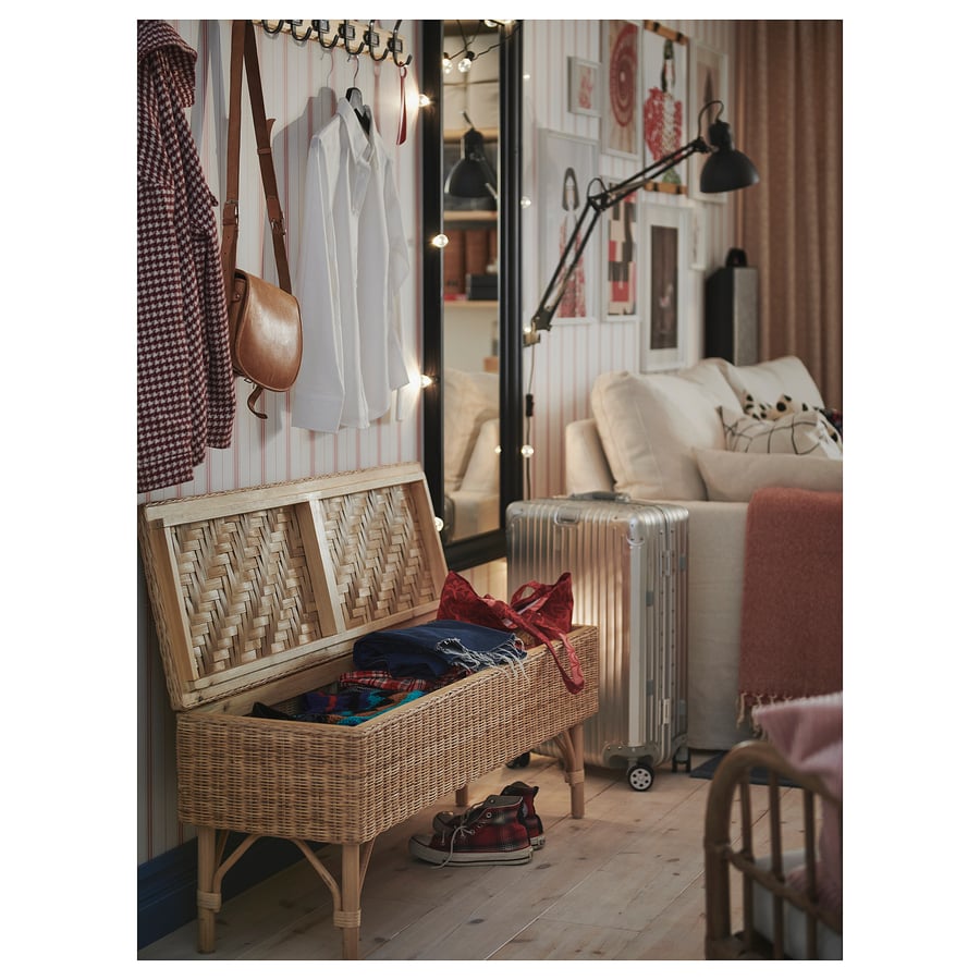 TOLKNING banco con almacenaje, a mano ratán, 120 cm - IKEA