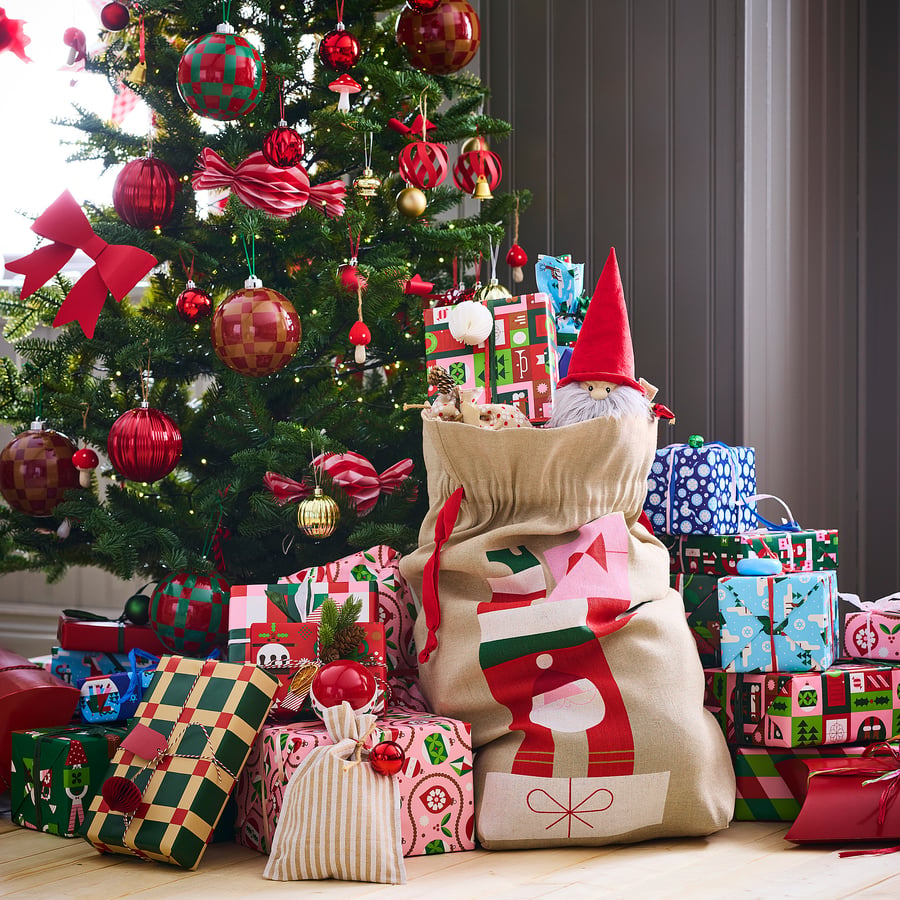 VINTERFINT bolsa con cordón, motivo Santa Claus, 90x56 cm - IKEA