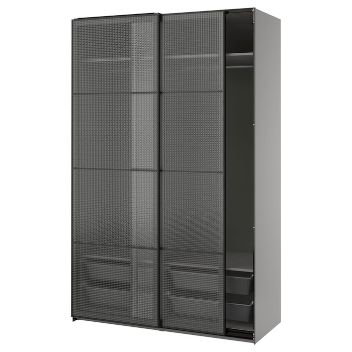 PAX / LUNDBRÄSMA armario con portas corredizas, gris escuro negro/vidro ...