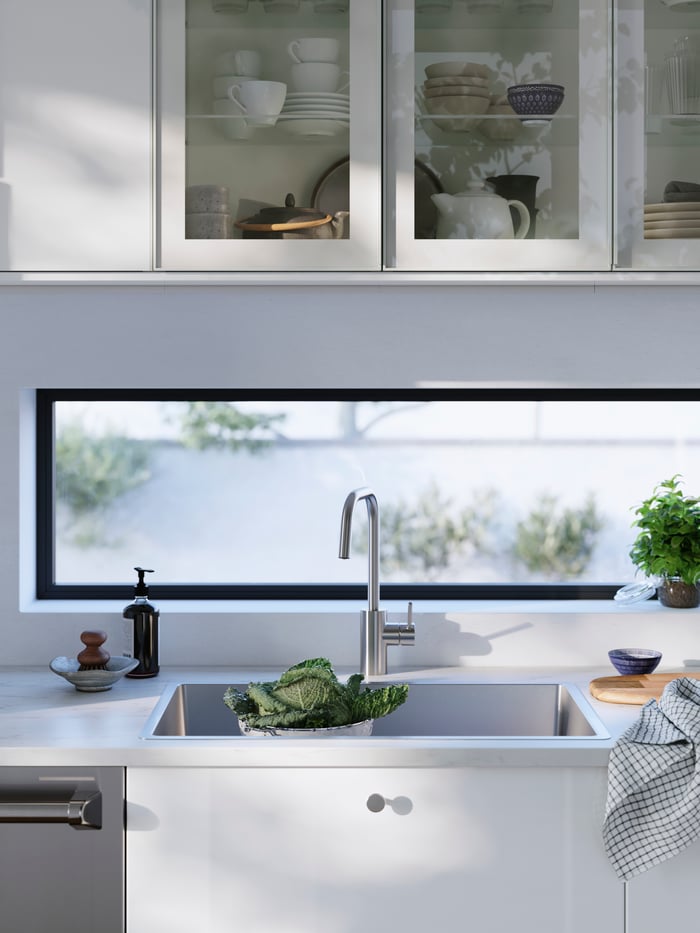 Modern kitchen with kitchen cabinet doors with glass - IKEA