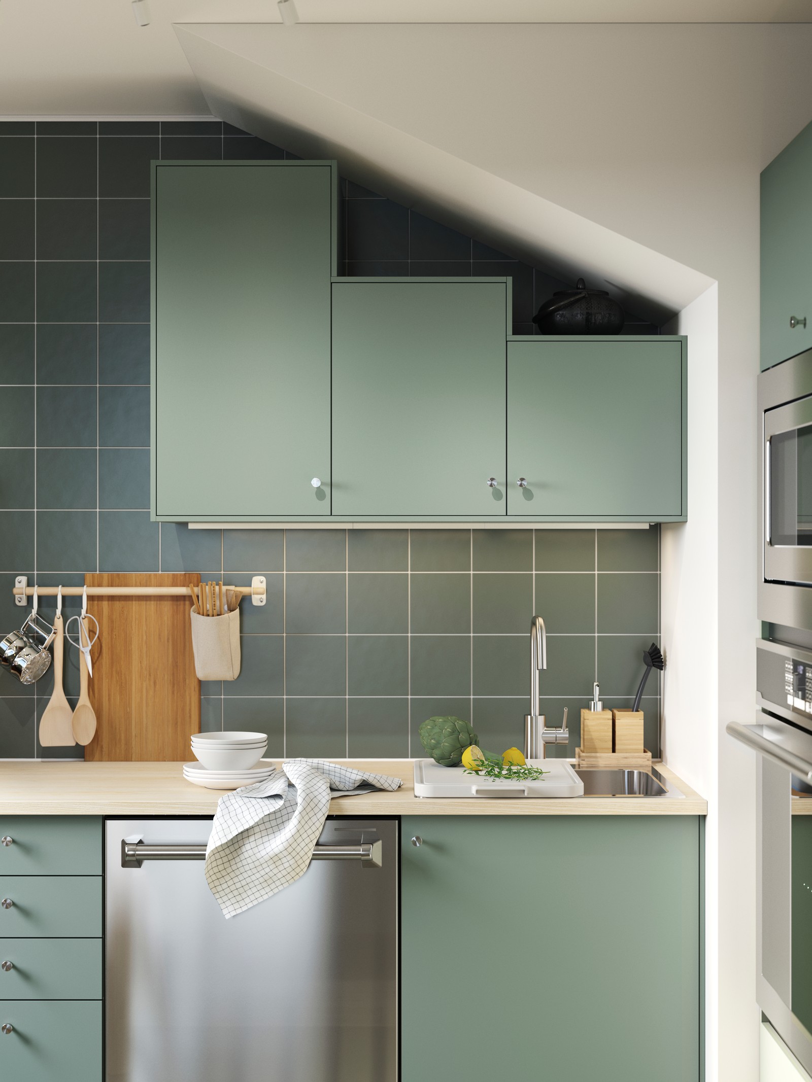A sage green kitchen with NICKEBO fronts - IKEA