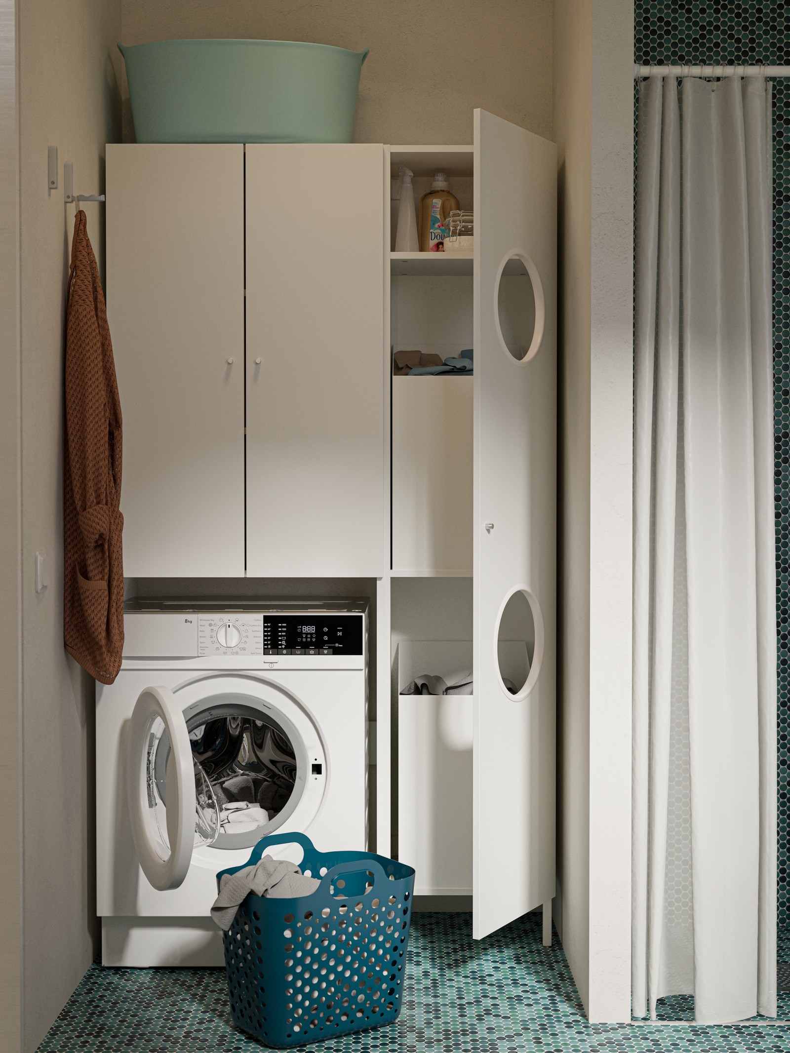 A small bathroom with a laundry area - IKEA CA