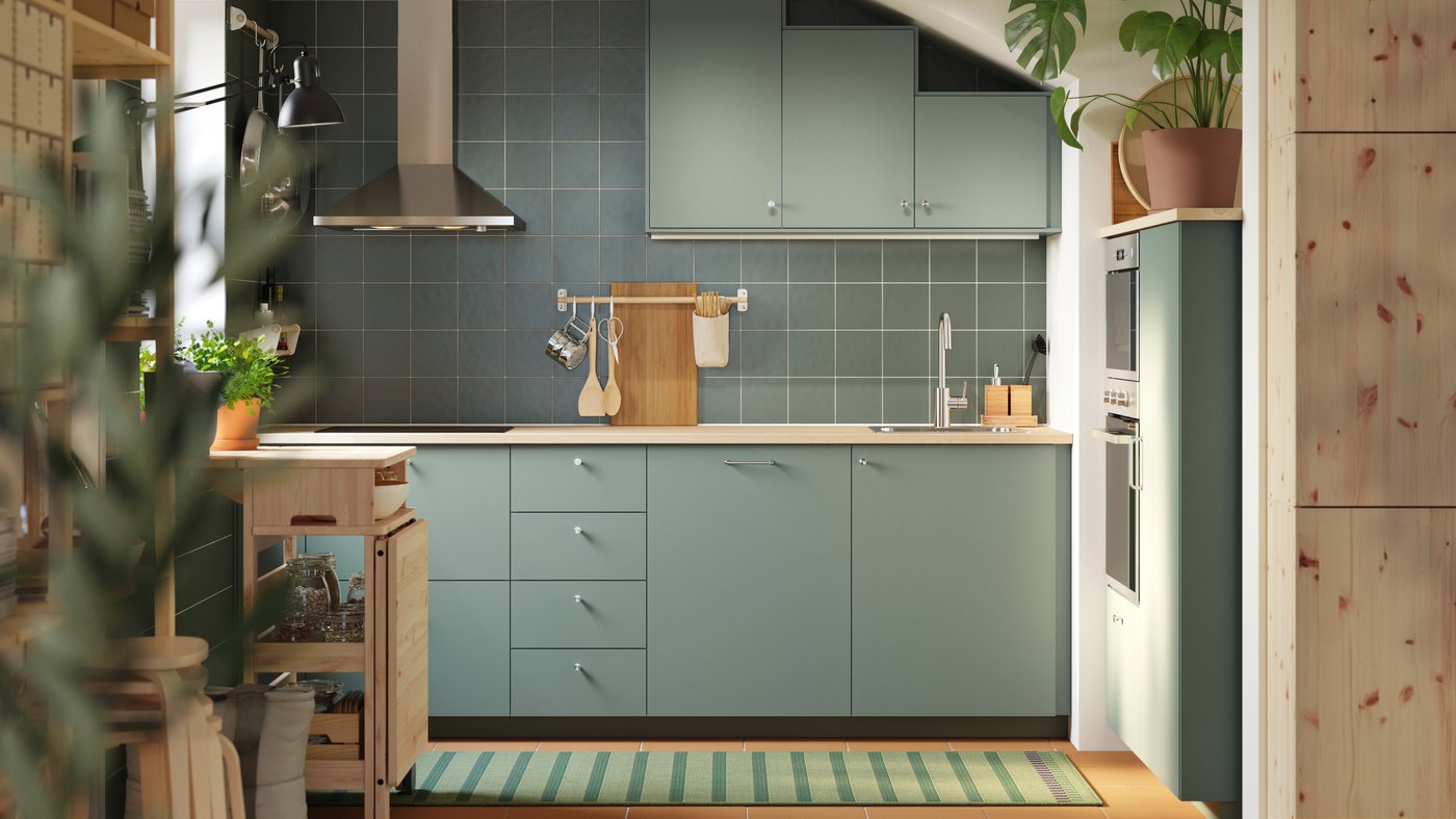 Petite cuisine avec façades NICKEBO en gris-vert mat - IKEA