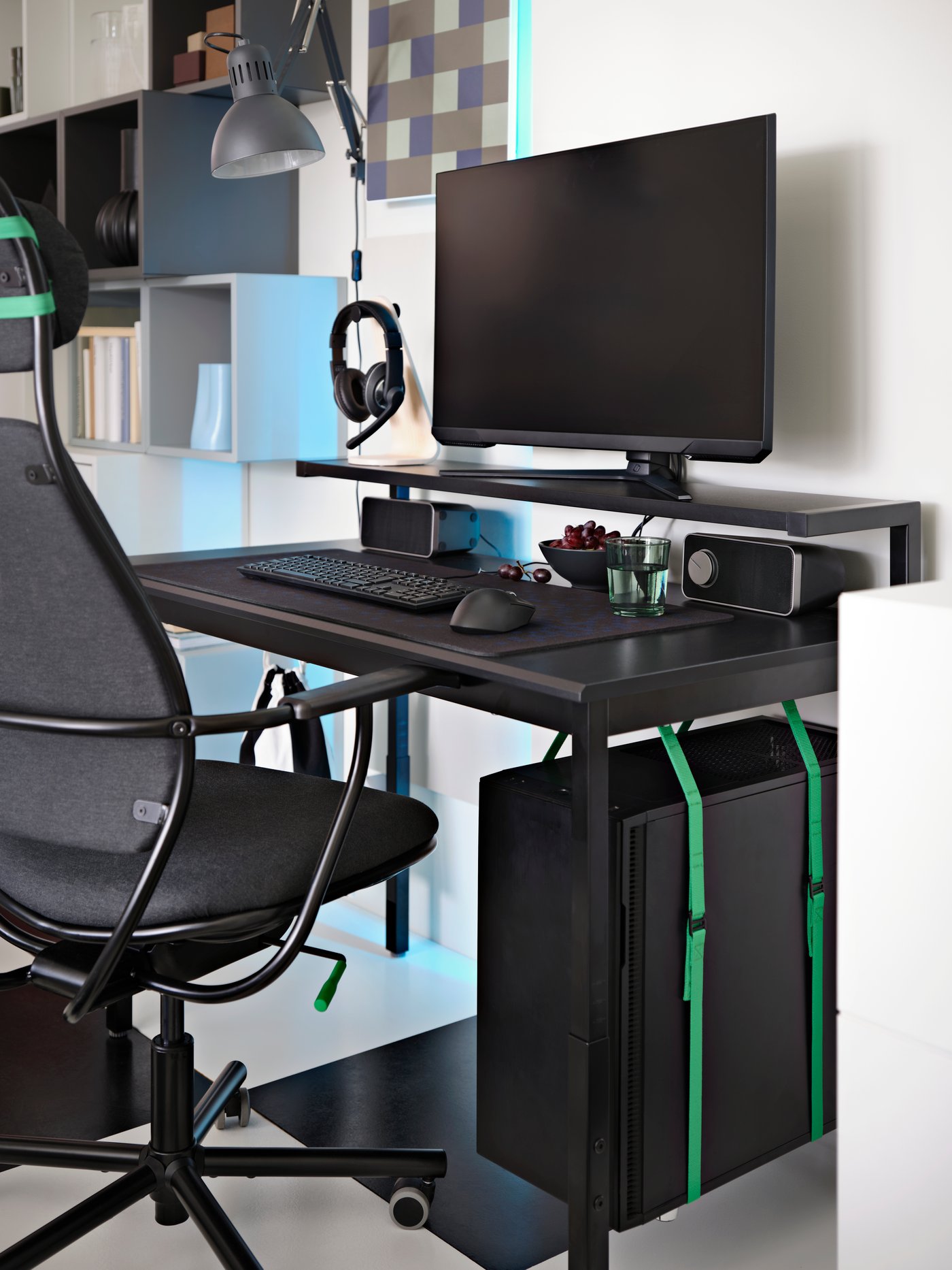 Nonstop play in a modern, small space PC gaming setup - IKEA