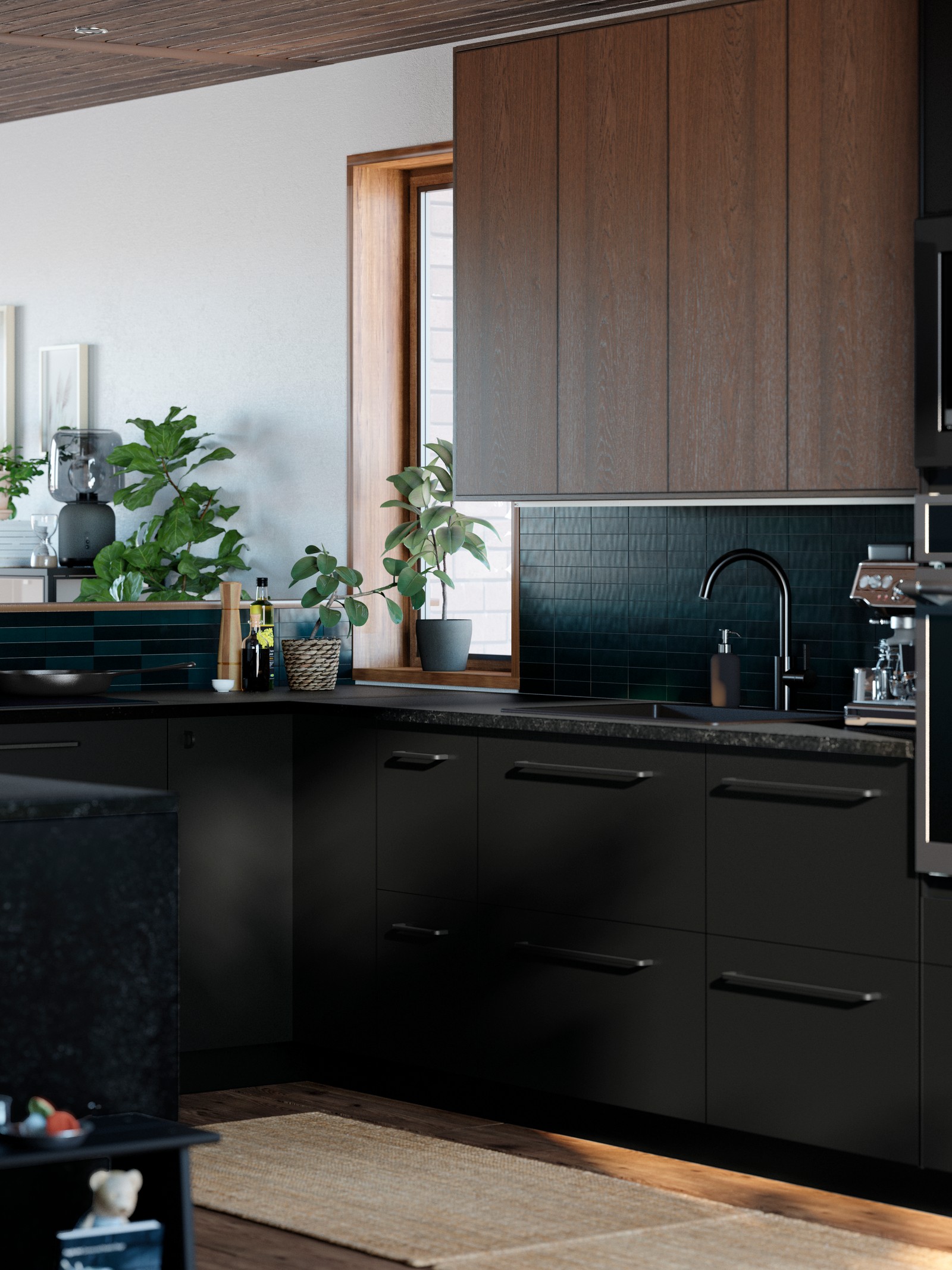 SINARP/NICKEBO A dark, modern U-shaped family kitchen - IKEA