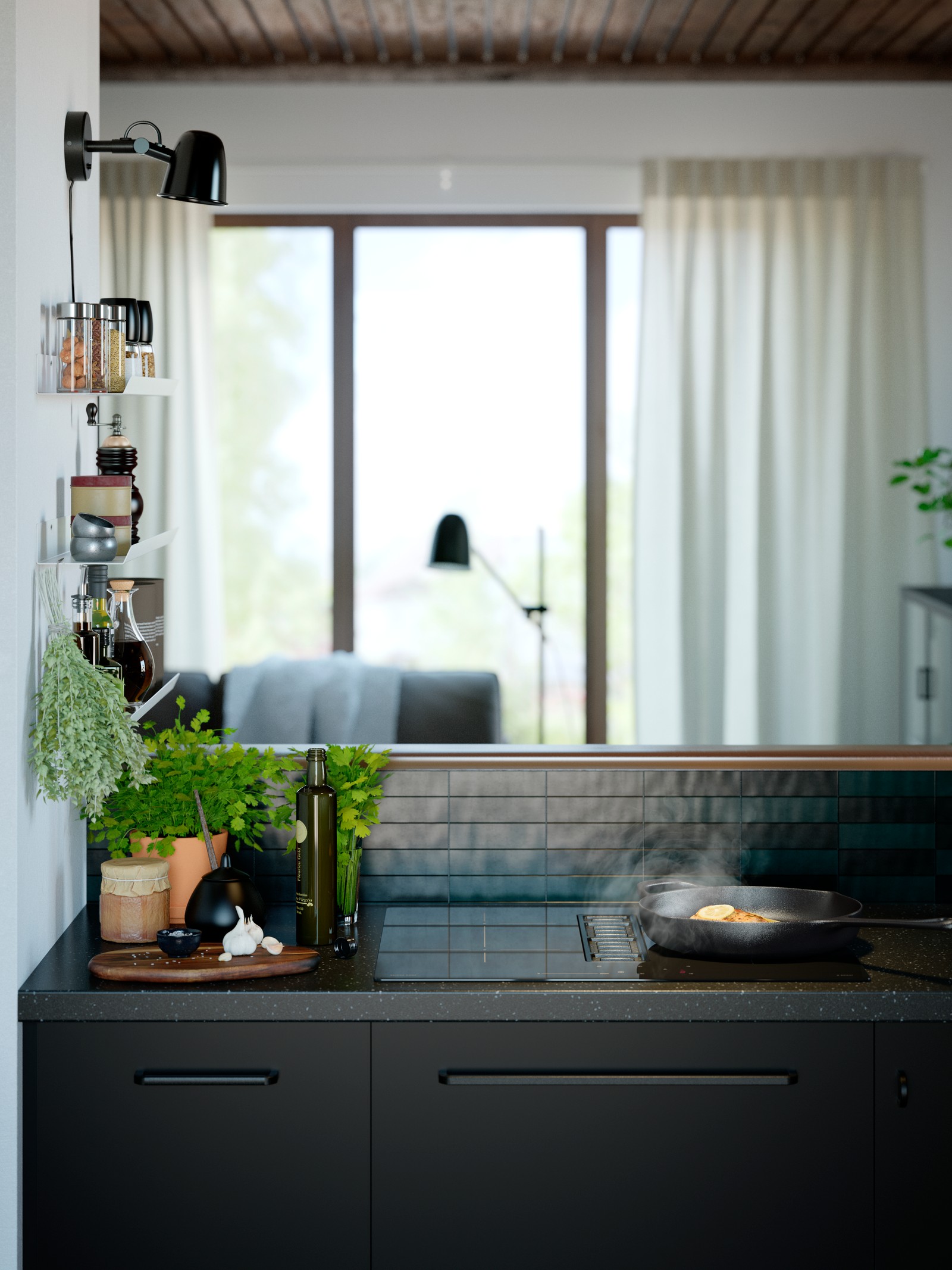 O bucătărie modernă în formă de U, în nuanțe închise - IKEA