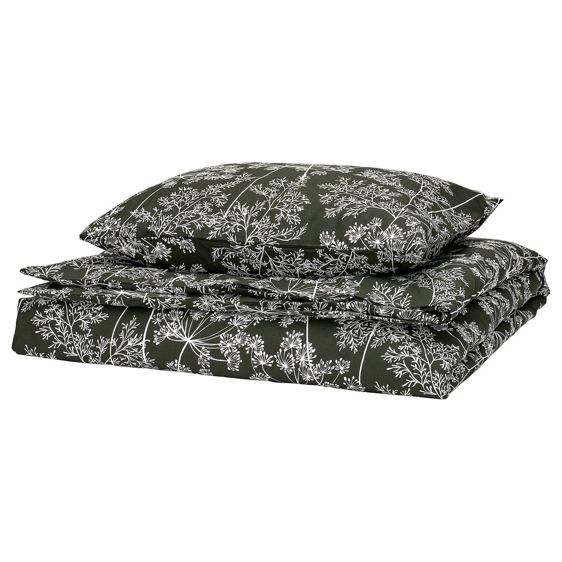 DAGGBJÖRNBÄR duvet cover and pillowcase, dark green/floral pattern ...