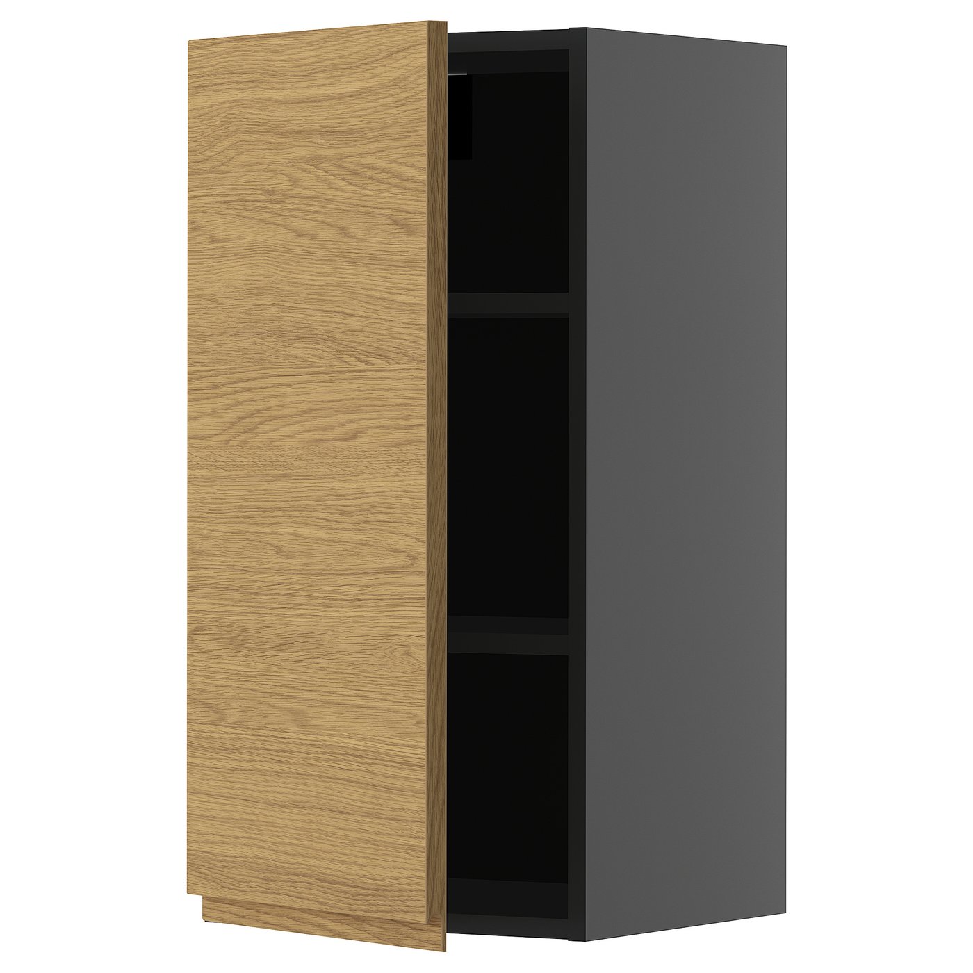 METOD wall cabinet with shelves, black-grey/Voxtorp oak effect, 40x80 ...