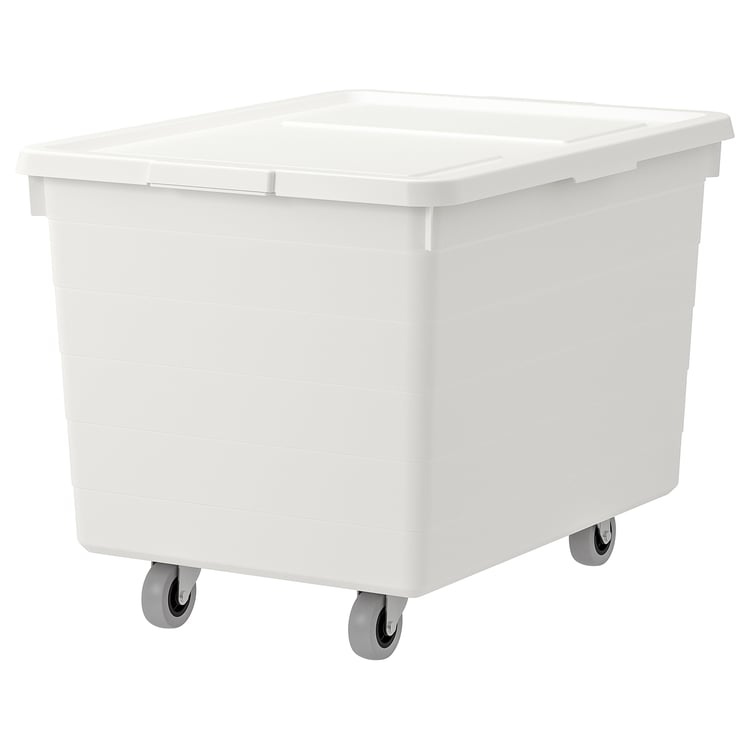 SOCKERBIT box with castors and lid, white, 38x51x37 cm - IKEA Finland