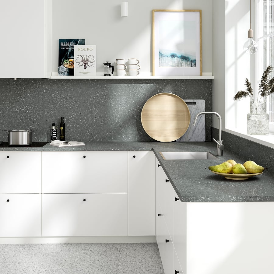 EKBACKEN työtaso, harmaa terrazzo-kuvio/laminaatti, 186x2.8 cm - IKEA