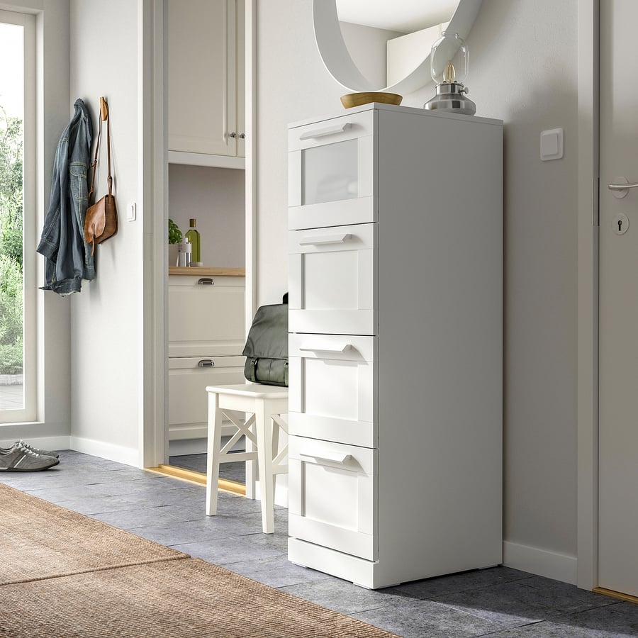BRIMNES commode 4 tiroirs, blanc/verre givré, 39x124 cm - IKEA