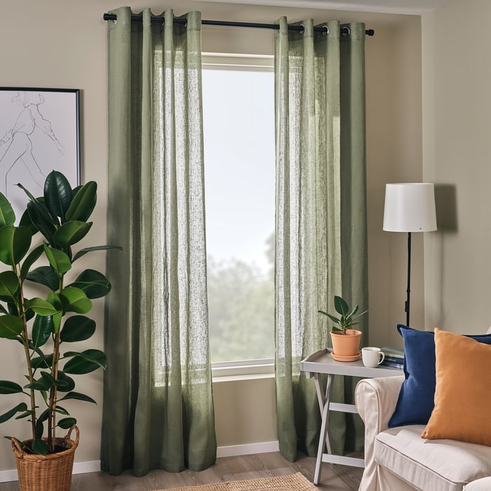 DYTÅG rideaux, 2 pièces, gris vert/avec oeillets, 145x250 cm - IKEA