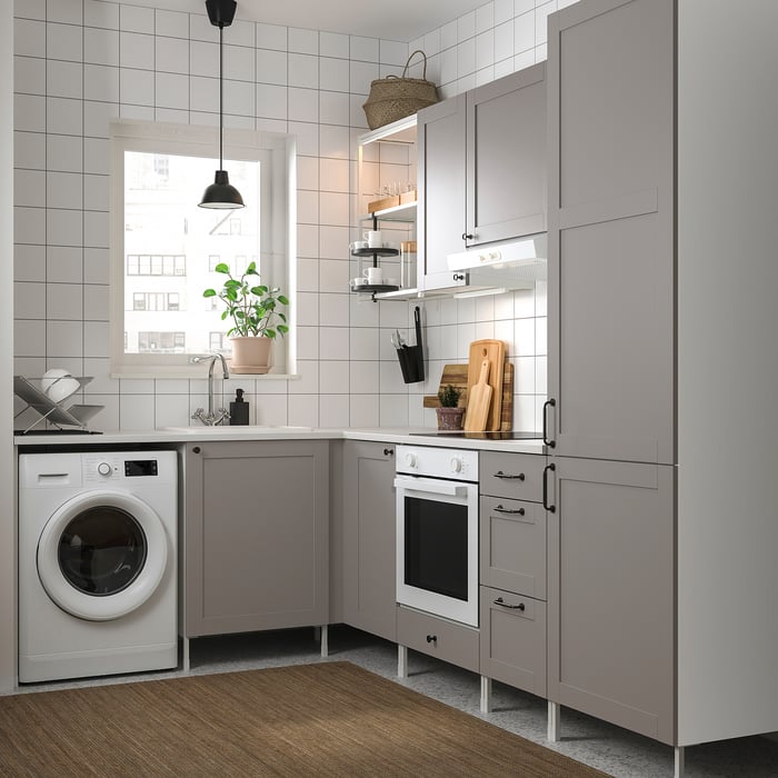 ENHET cuisine d'angle, blanc/caisson gris - IKEA