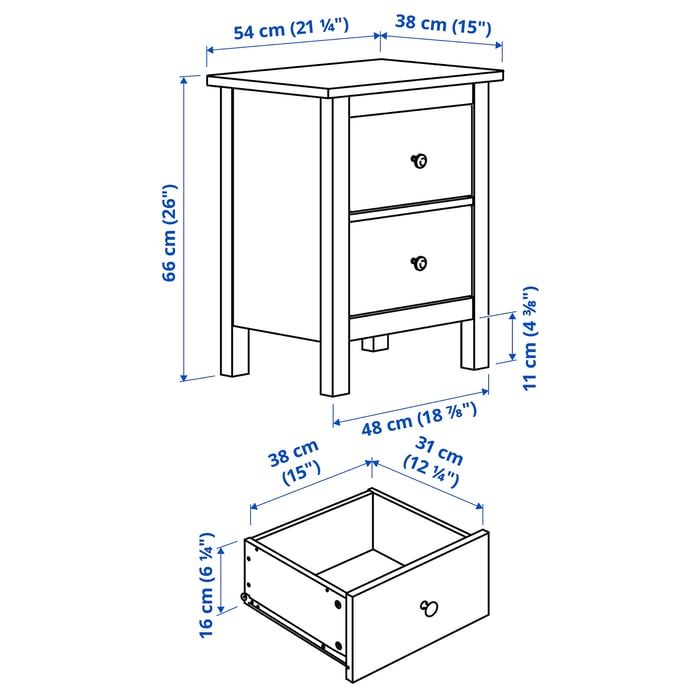 HEMNES Commode 2 tiroirs, brun noir, 54x66 cm - IKEA