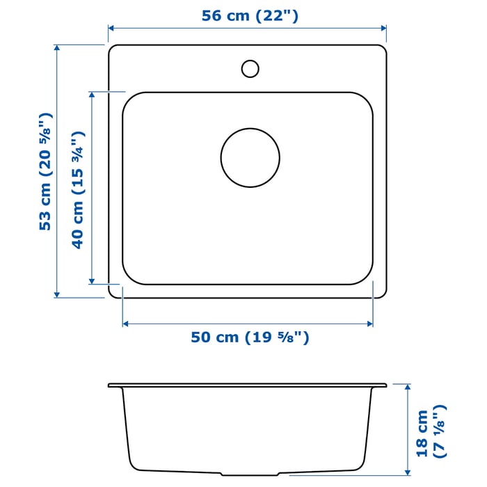 LÅNGUDDEN Évier intégré, 1 bac, acier inoxydable, 56x53 cm - IKEA