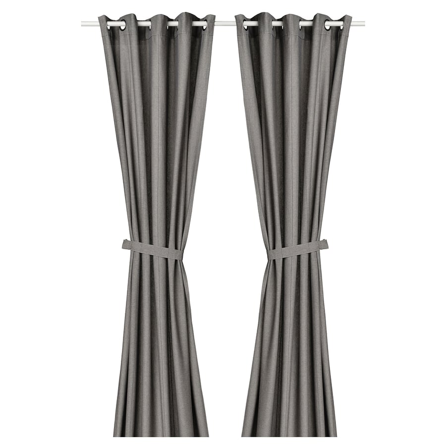 LENDA rideaux+embrasses, 2 pcs, gris foncé/avec oeillets, 140x250 cm - IKEA