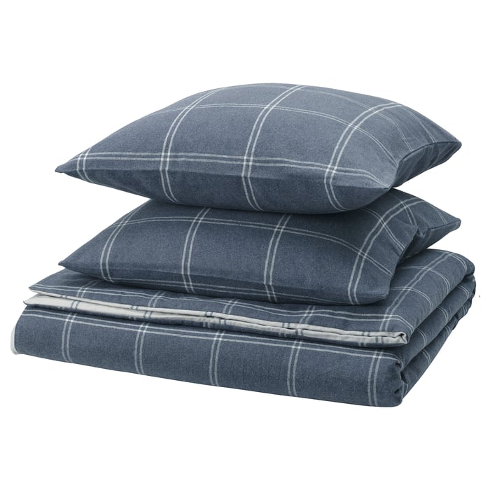 LINDDVÄRGMAL housse de couette et 2 taies, bleu/carreaux, 240x220/65x65 ...