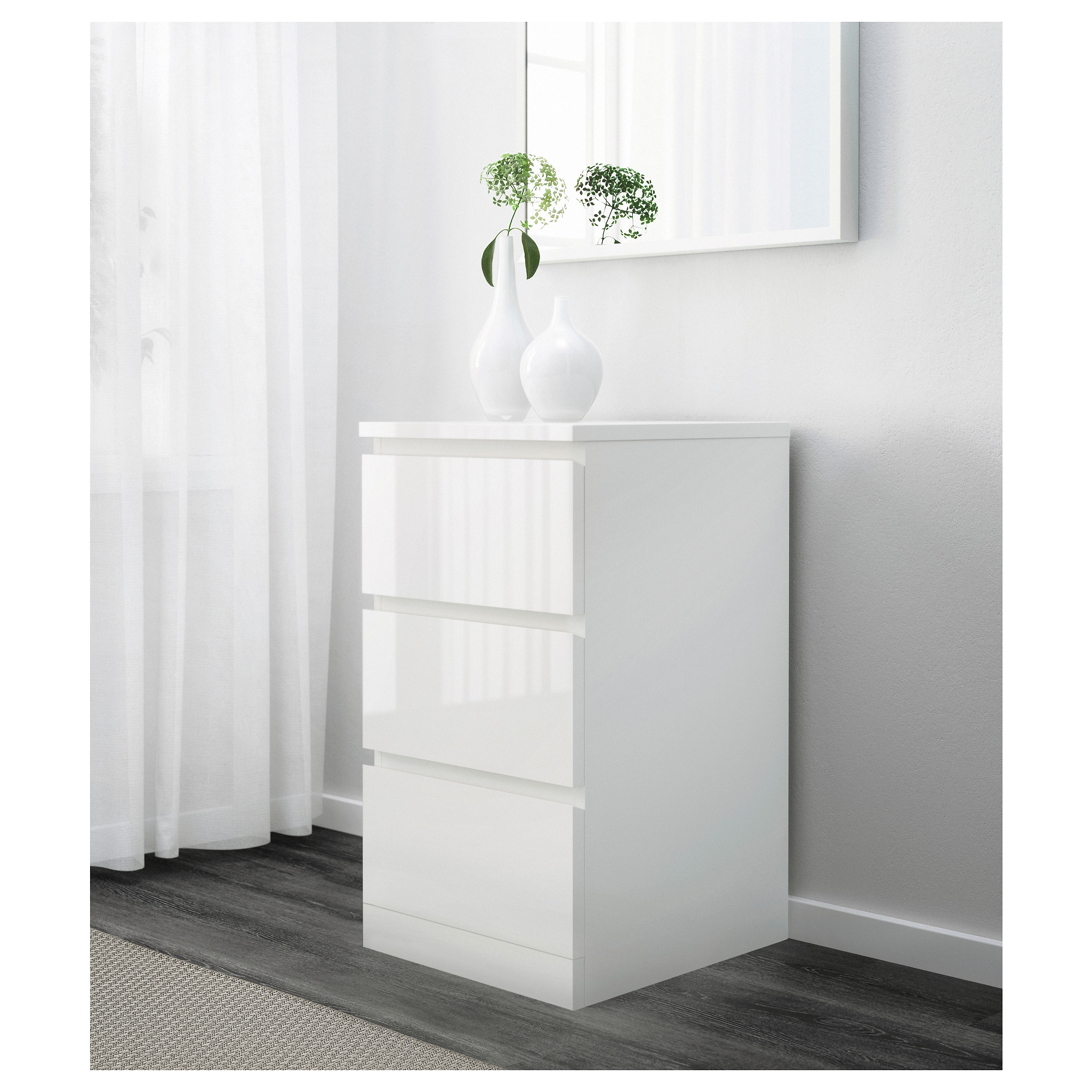 MALM Commode 3 tiroirs, brillant blanc, 40x78 cm - IKEA