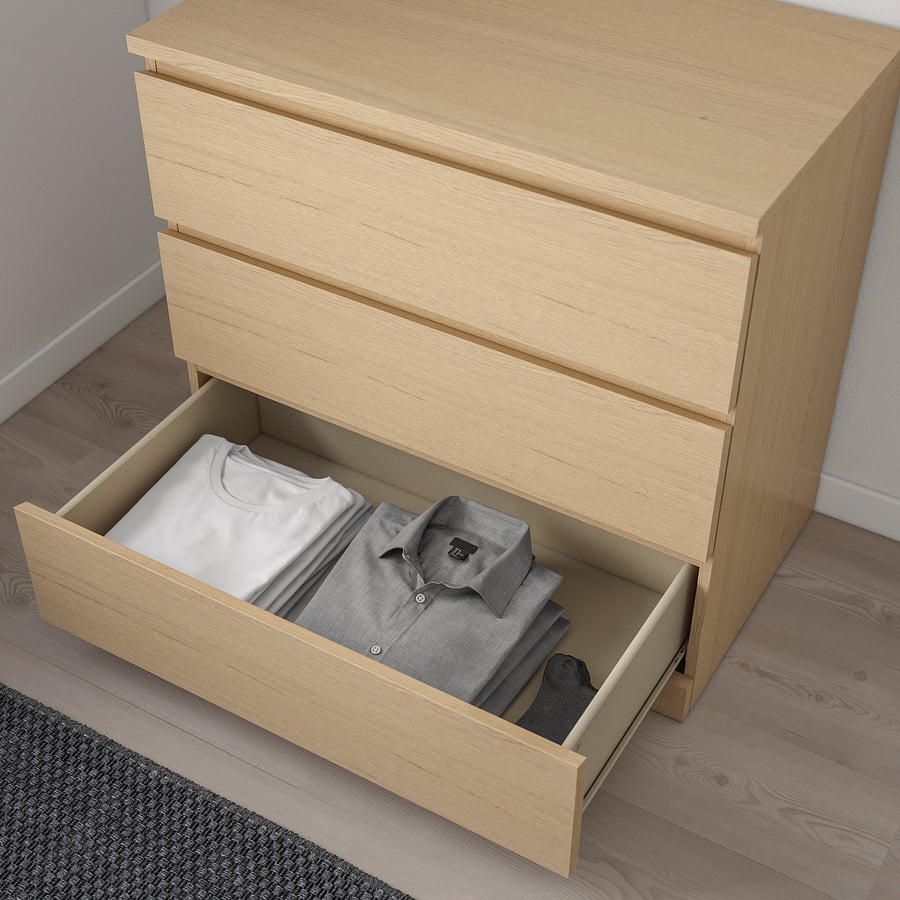 MALM Commode 3 tiroirs, plaqué chêne blanchi, 80x78 cm - IKEA