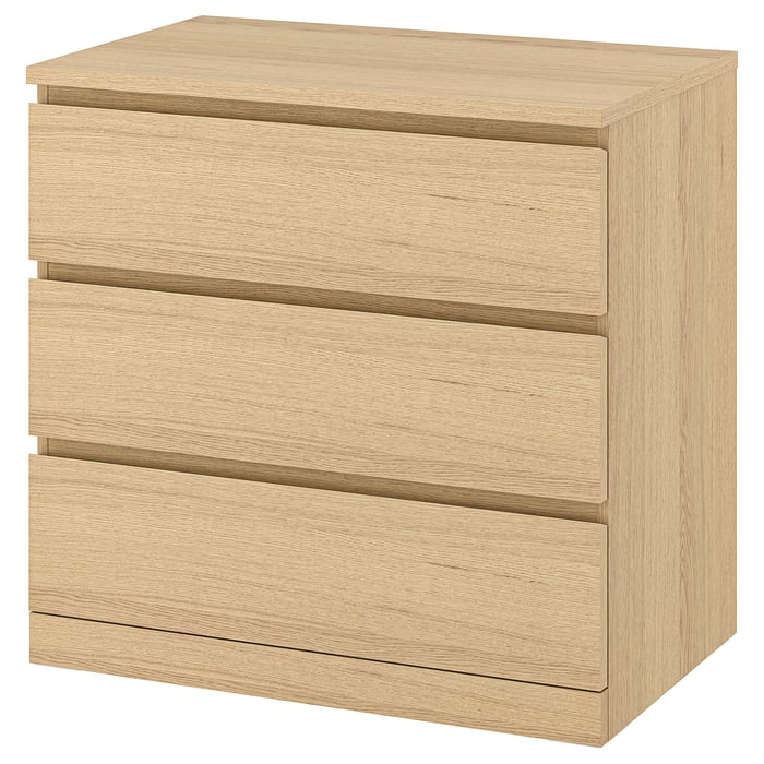 MALM Commode 3 tiroirs, plaqué chêne blanchi, 80x78 cm - IKEA