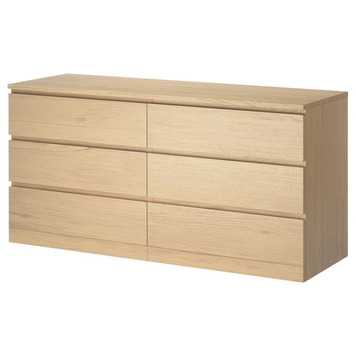 MALM Commode 6 tiroirs, plaqué chêne blanchi, 160x78 cm - IKEA