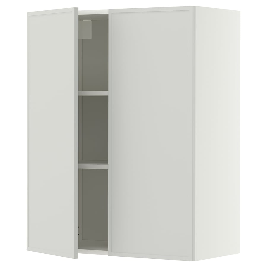 METOD élément mural tablettes/2portes, blanc/Aspudden gris clair ...