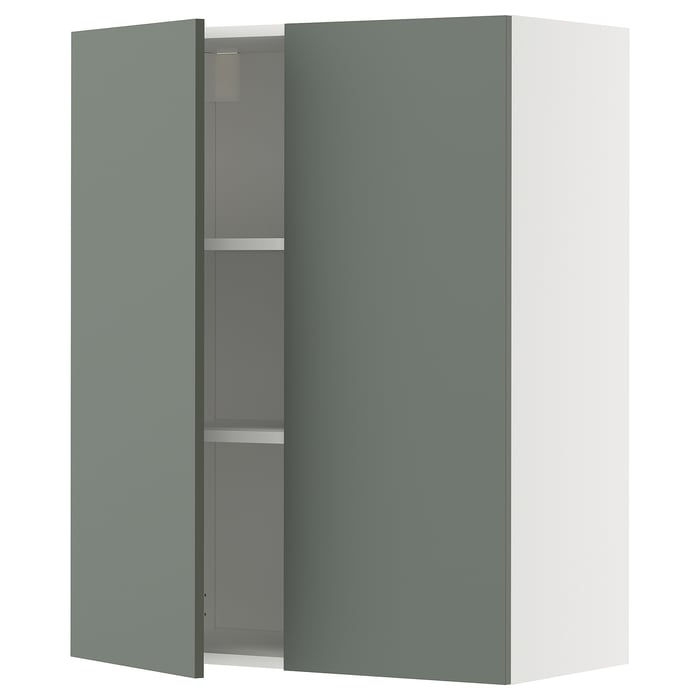 METOD élément mural tablettes/2portes, blanc/Nickebo gris mat-vert ...
