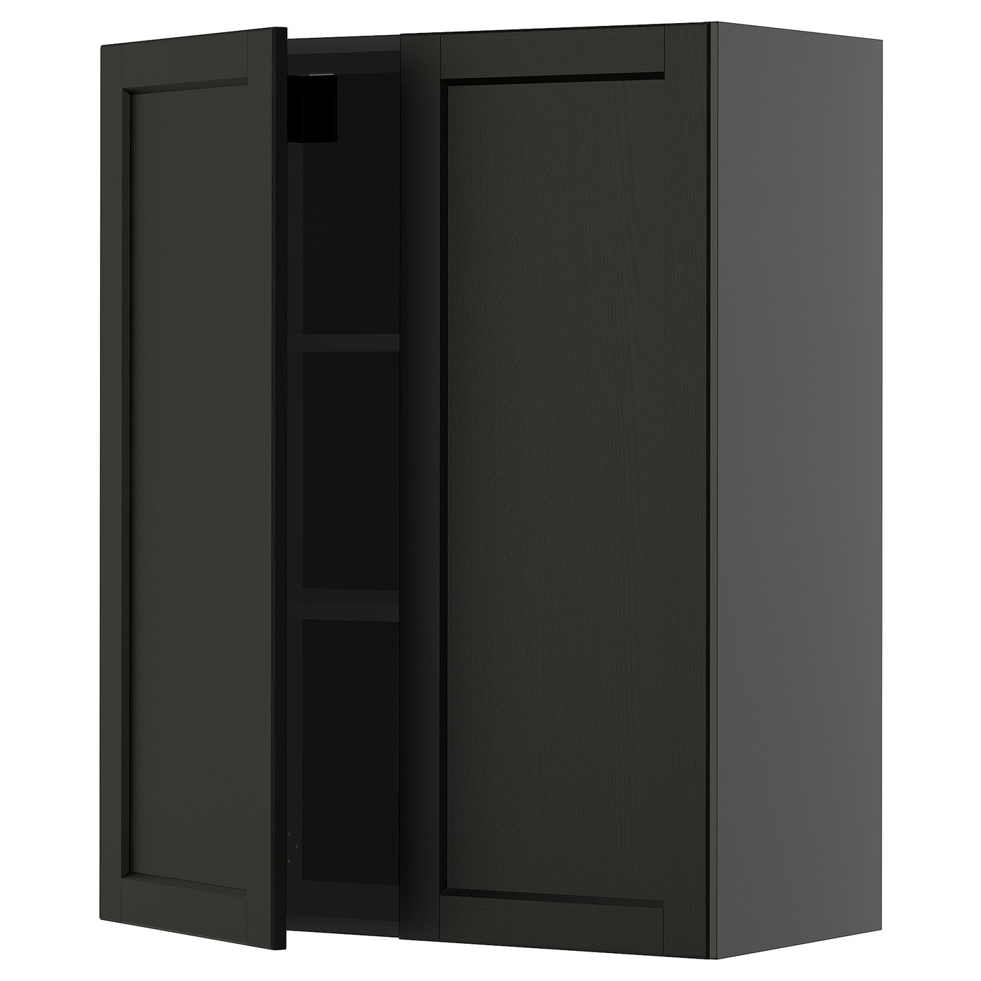 METOD élément mural tablettes/2portes, noir-gris/Lerhyttan teinté noir ...