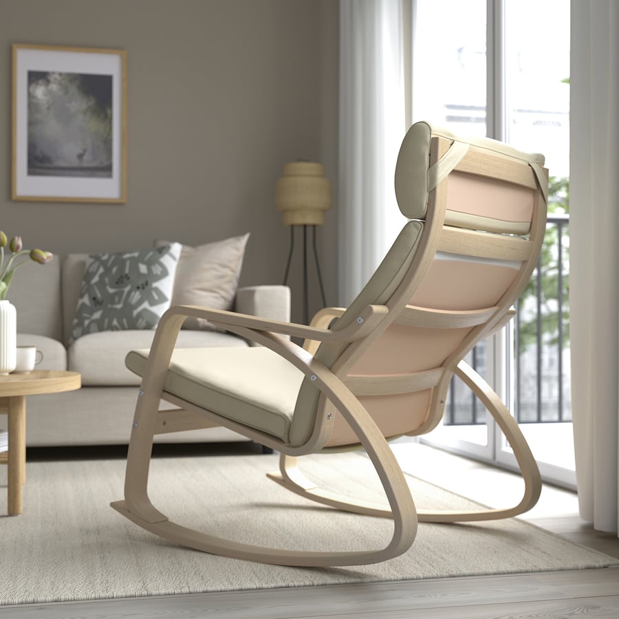 POÄNG fauteuil à bascule, plaqué chêne blanchi/Glose coquille d'oeuf - IKEA