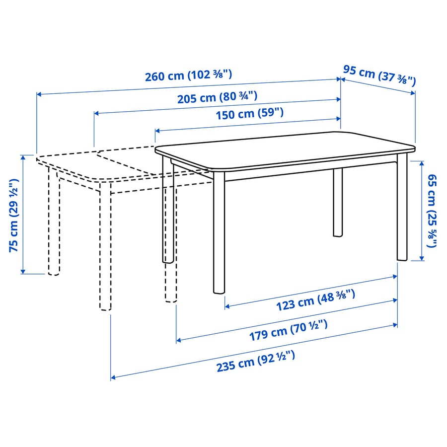 STRANDTORP Table extensible, blanc, 150/205/260x95 cm - IKEA