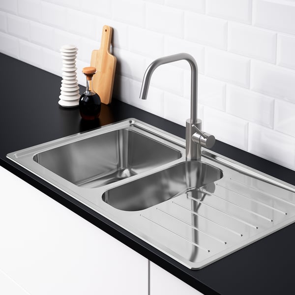 VATTUDALEN Évier, 1 bac ½ égouttoir, acier inoxydable, 88x53cm - IKEA