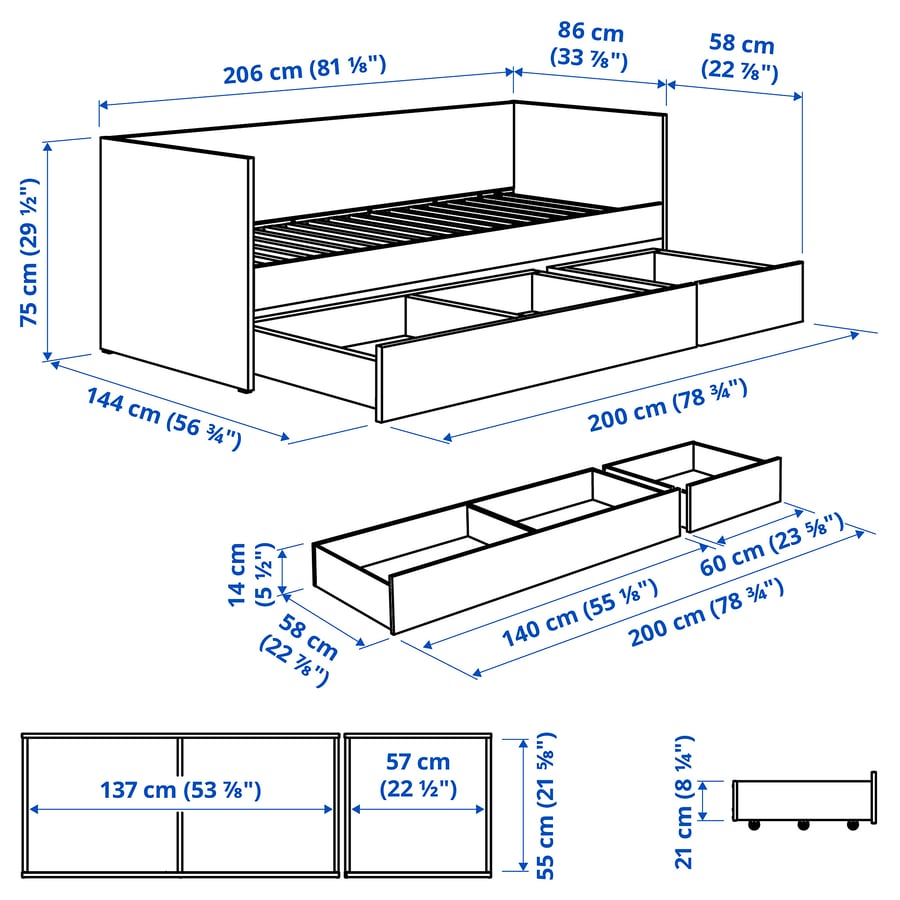 VIHALS structure divan avec rangement, blanc, 80x200 cm - IKEA