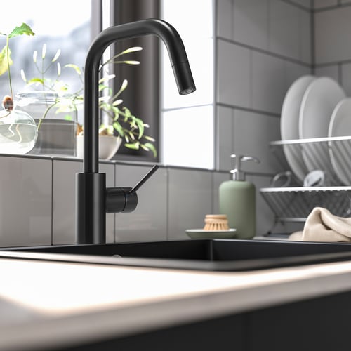 ÄLMAREN kitchen mixer tap w pull-out spout, black - IKEA UK