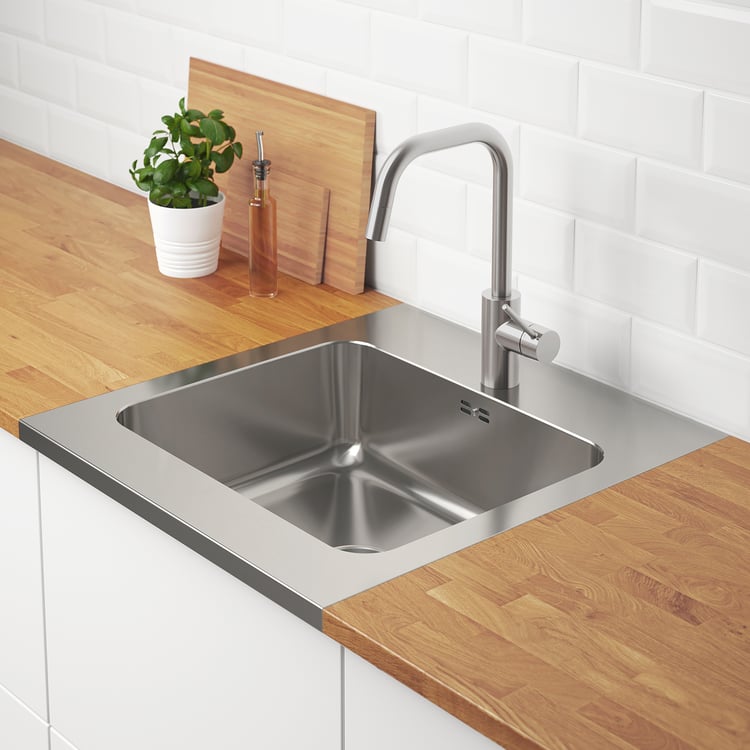 AMMERÅN onset sink, 1 bowl, stainless steel, 60x63.5 cm - IKEA UK