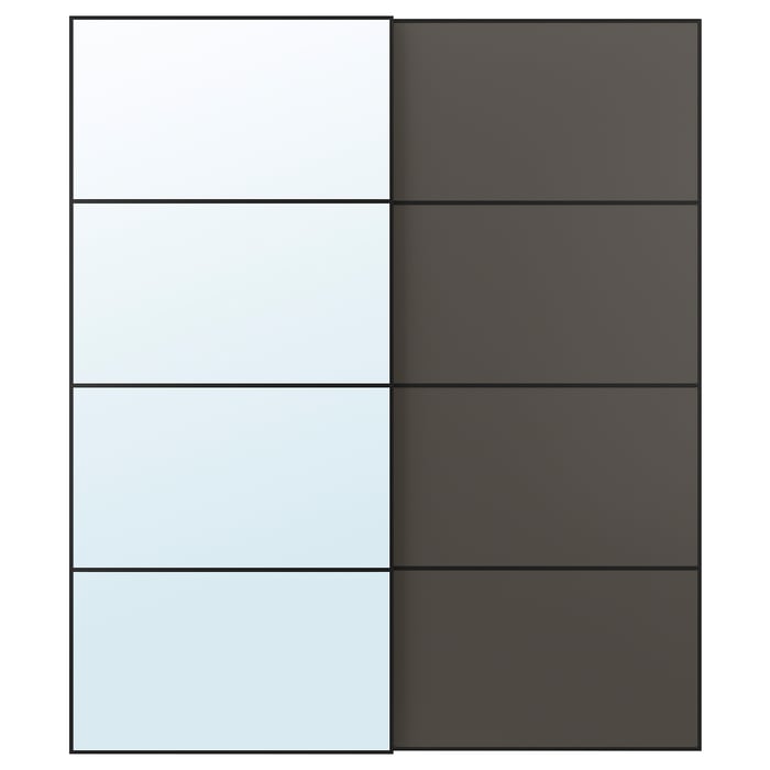 AULI / MEHAMN pair of sliding doors, black mirror glass/double sided ...