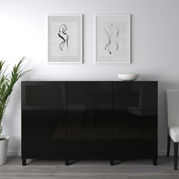 BESTÅ storage combination with doors, black-brown Selsviken/Glassvik ...