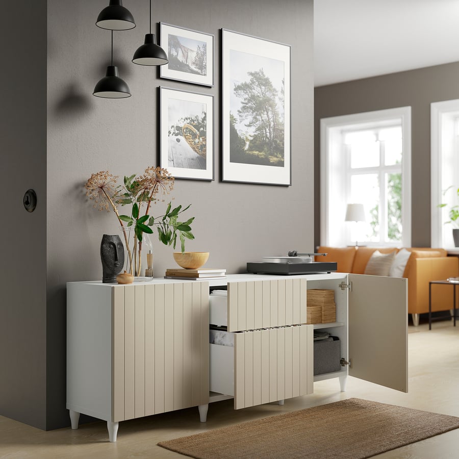 BESTÅ storage combination with drawers, white/Sutterviken/Kabbarp grey ...