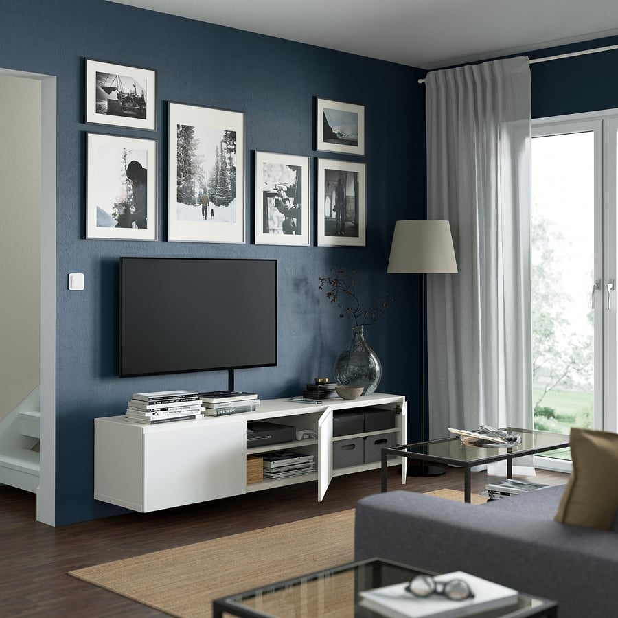 BESTÅ TV bench with doors, white/Västerviken white, 180x42x38 cm - IKEA UK