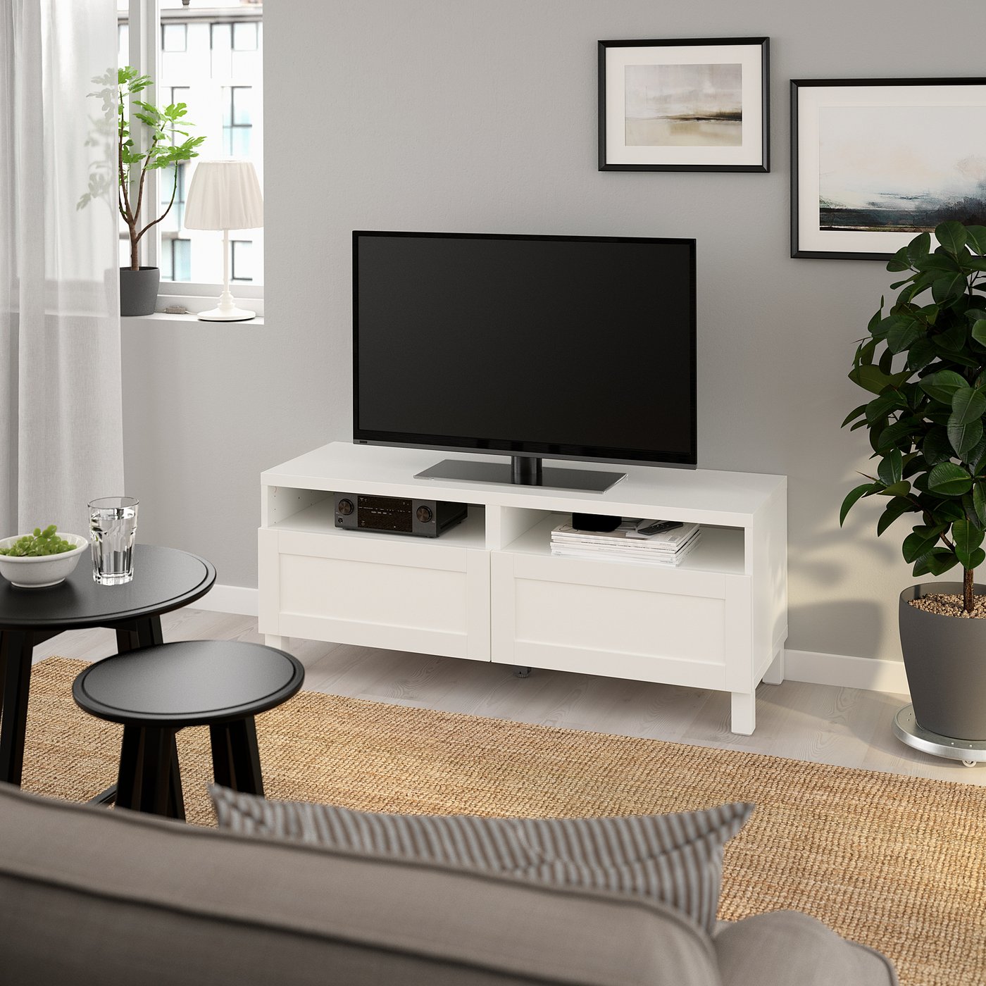 BESTÅ Hanviken white, Hanviken/Stubbarp white, TV bench with drawers ...