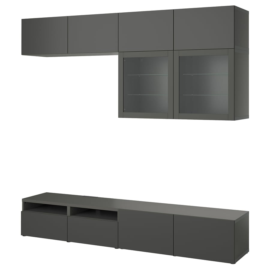 BESTÅ TV bench with glass doors, dark grey Lappviken/Sindvik dark grey ...