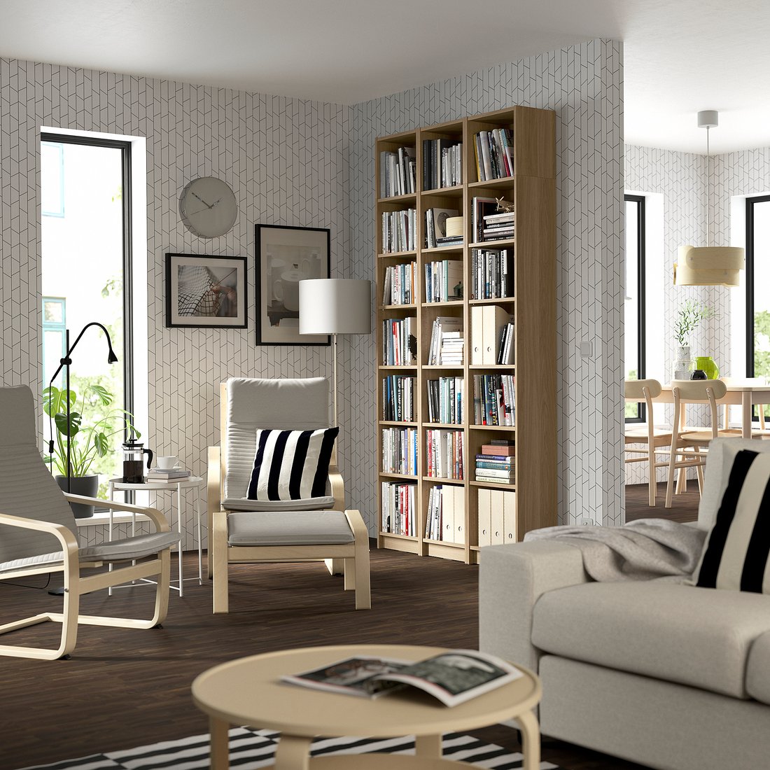 BILLY bookcase combination with extension units, oak effect, 120x28x237 ...