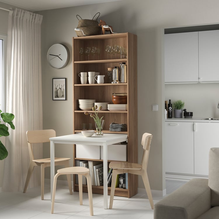 BILLY bookcase with desk, oak effect/white, 80x202 cm - IKEA UK