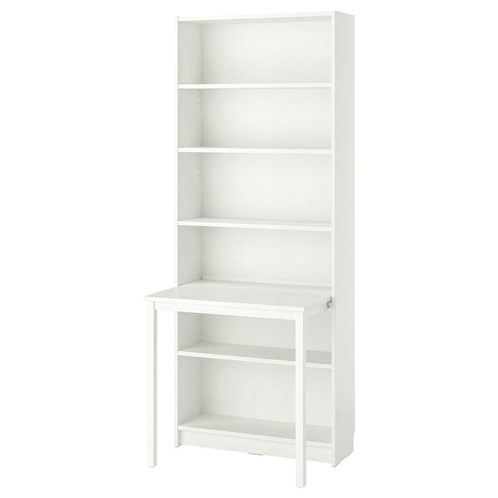BILLY Bookcase with desk, white, 80x202 cm - IKEA UK